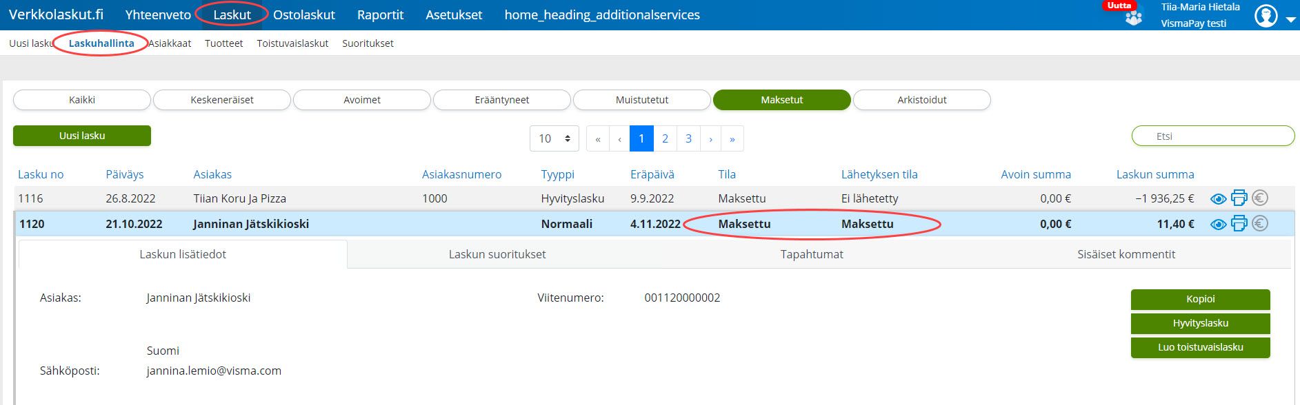 Asiakkaiden Visma Payn kautta maksamat laskut ja r... - Visma Community