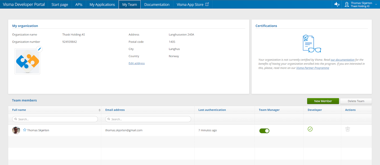 Managing your team in Visma Developer Portal - Visma Community