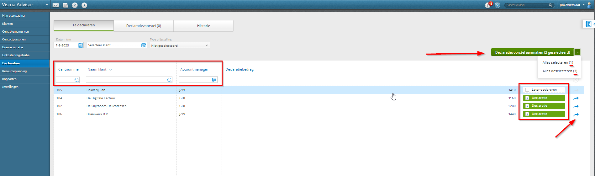 Het venster declaraties in Advisor is vernieuwd - Visma Community