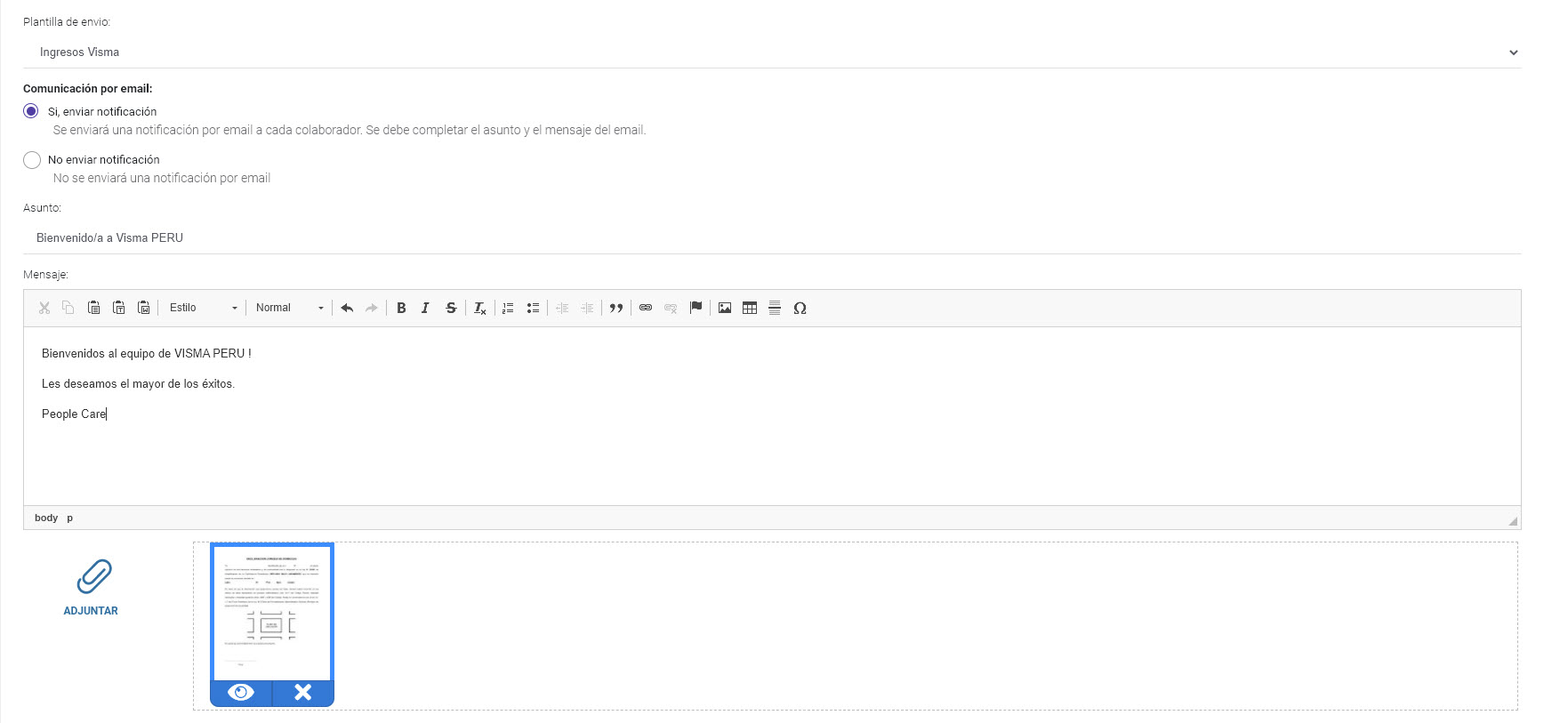 Modificar Plantilla de Envío [Eforms]