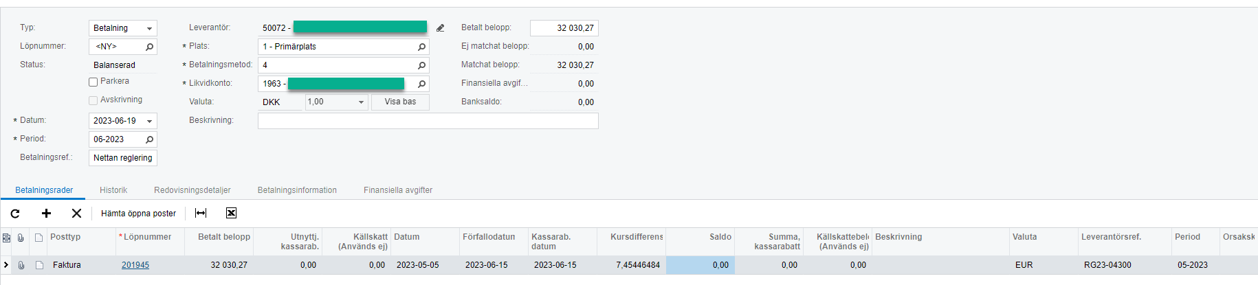 Problem creating supplier payment - Visma Community