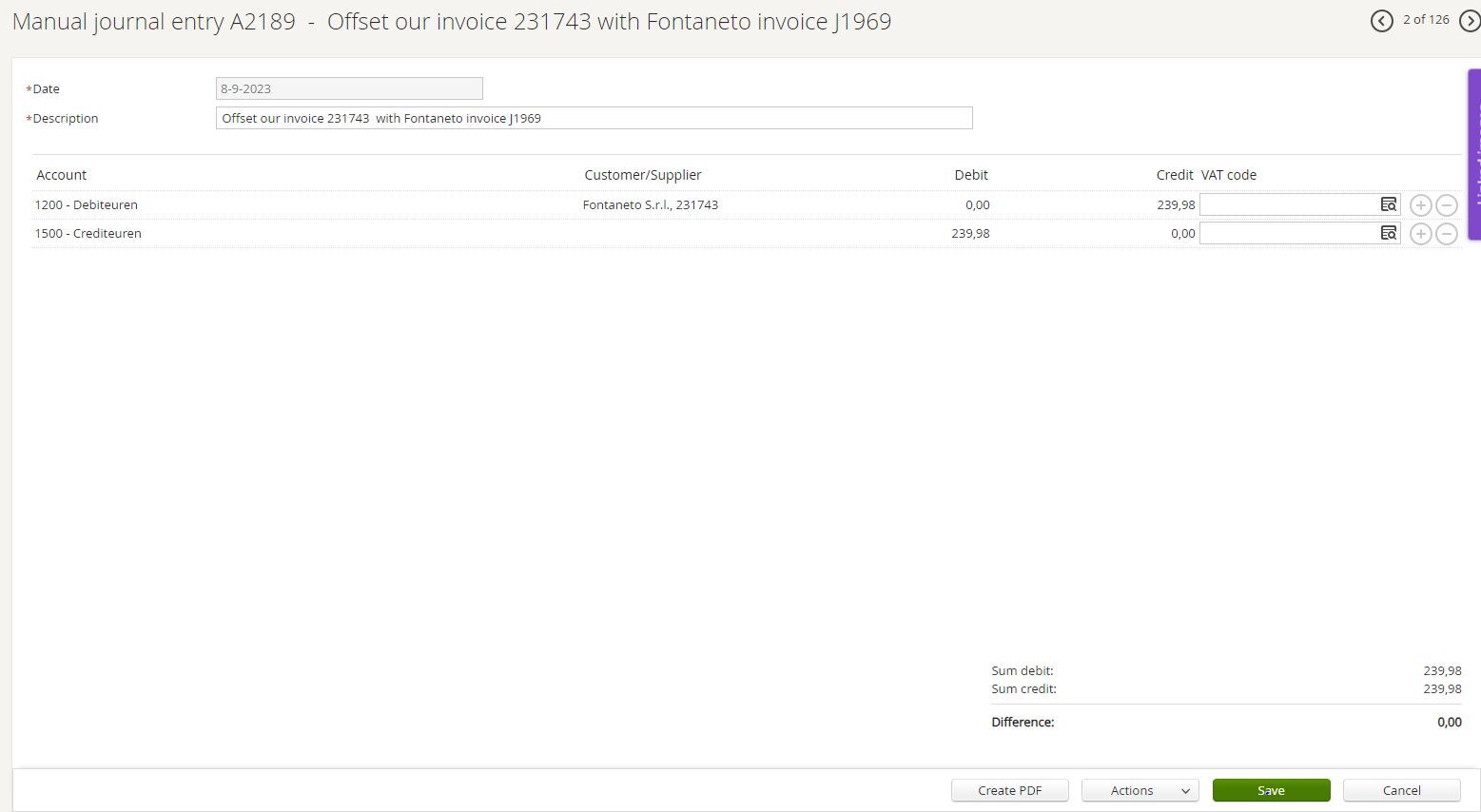 Opgelost: Offset sales and purchase invoices - Visma Community