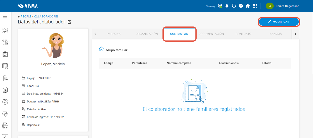 Agregar contacto familiar en la ficha del Colabora... - Visma Community