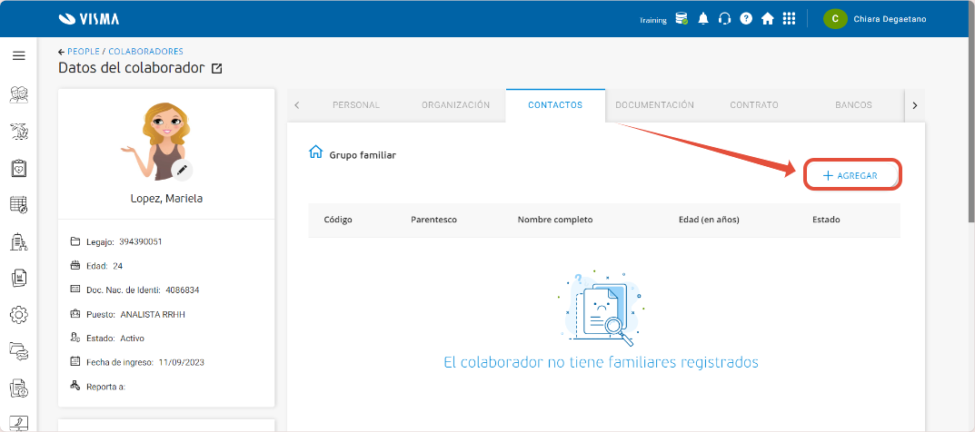 Agregar contacto familiar en la ficha del Colabora... - Visma Community
