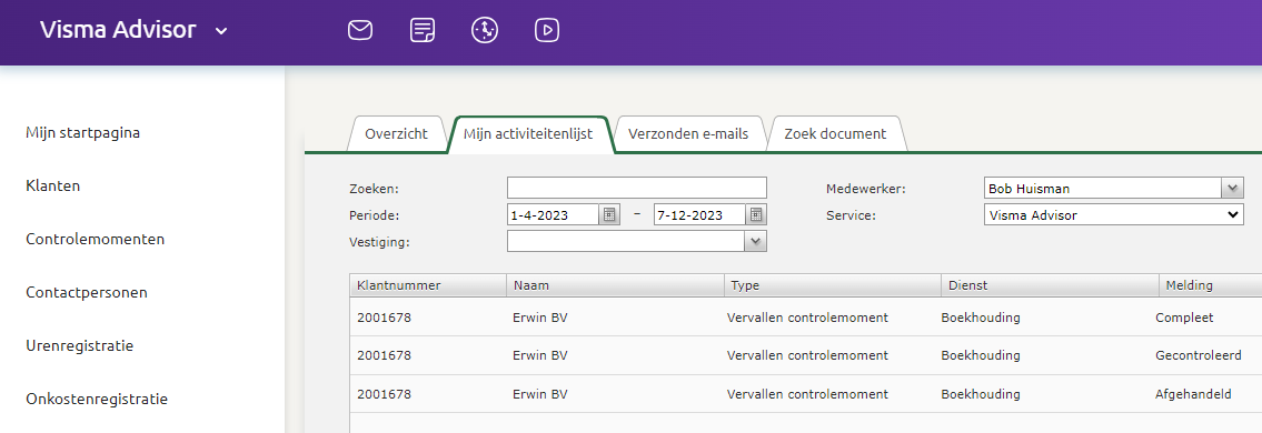 Belangrijk! Advisor vervangt "Mijn activiteitenlij... - Visma Community