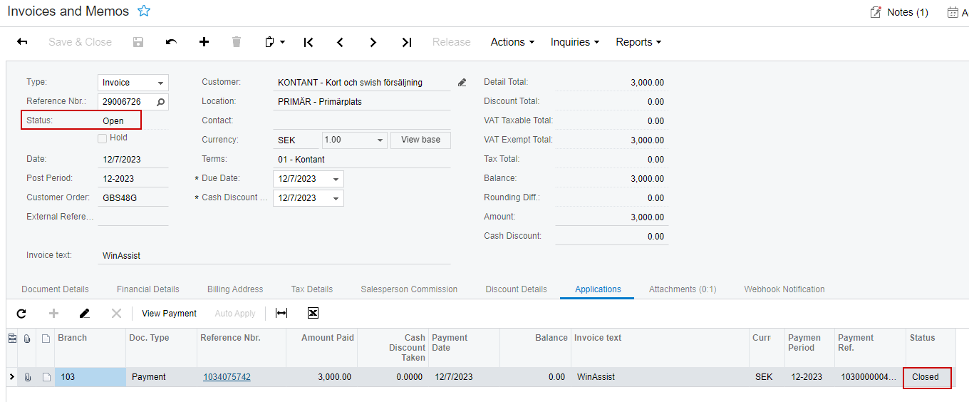 Open Invoice with closed payment - Visma Community