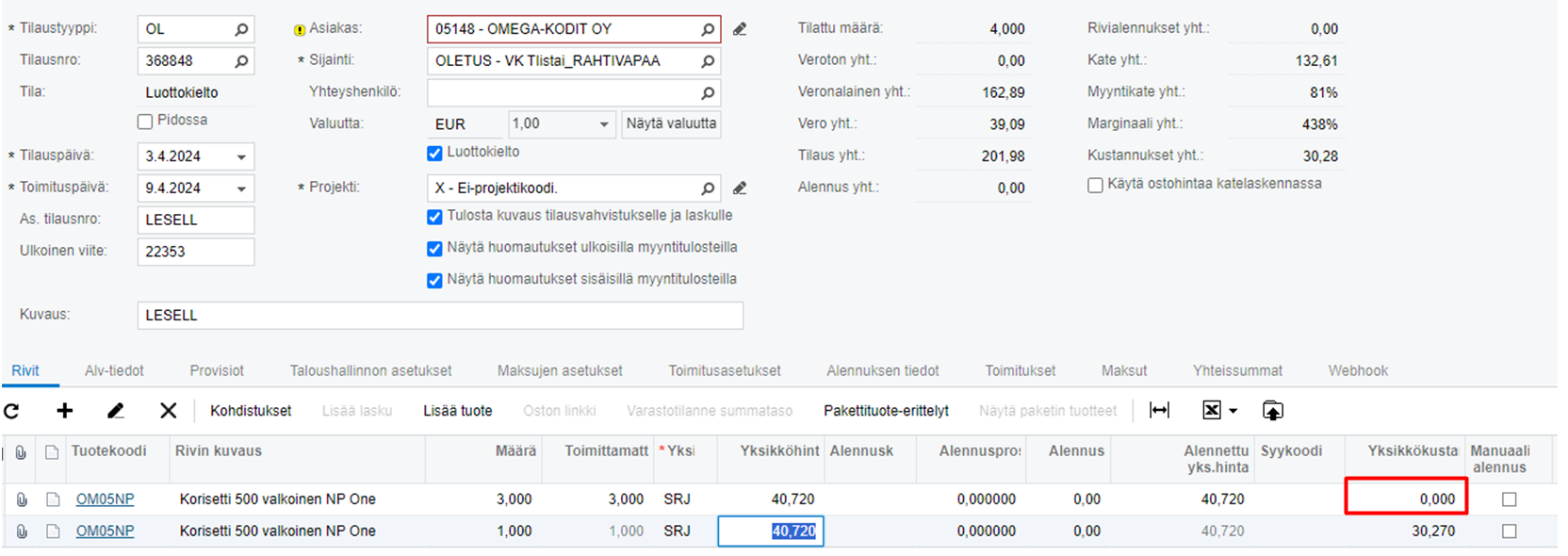 Re: Cost information (Unit cost etc.) not applied ... - Visma Community