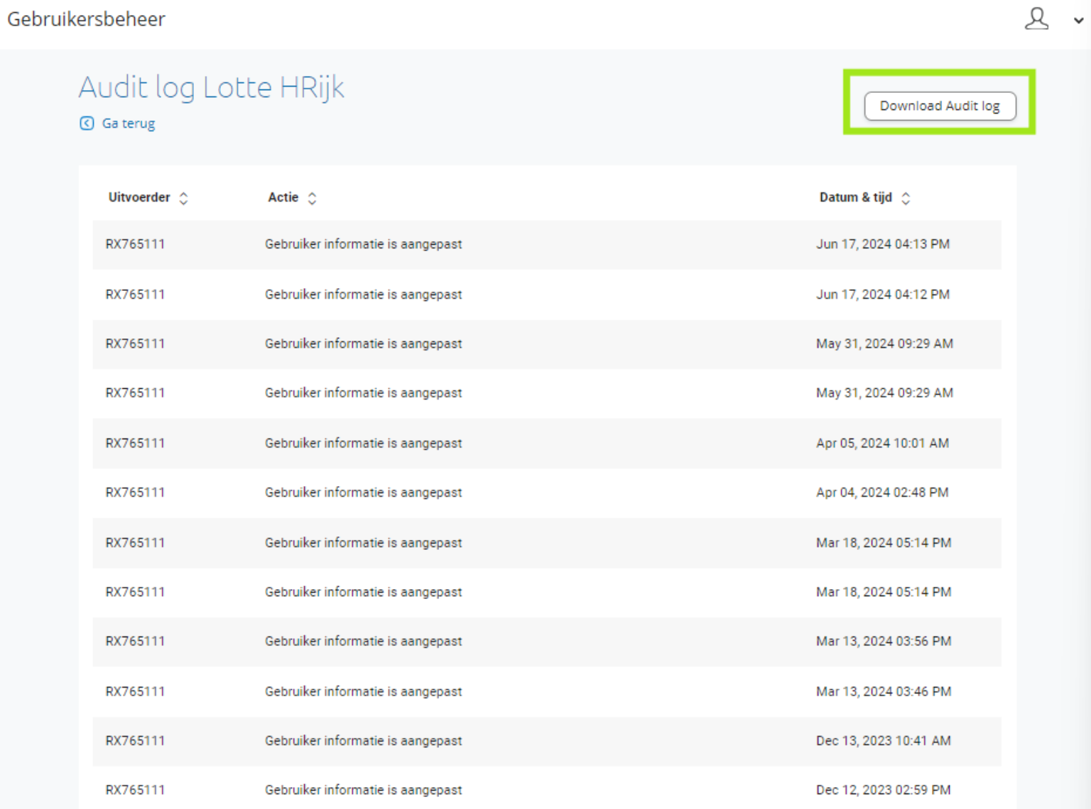 Auditlog Gebruikersbeheer - Visma Community