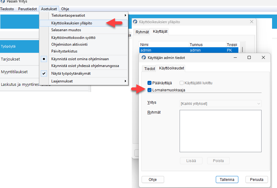 Lomakkeen muokkaaminen ja poisto