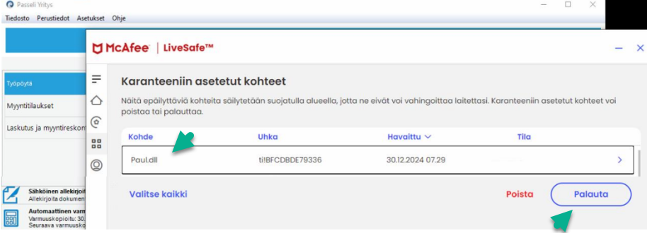 McAfee estää Passelin varmuuskopioinnin - Visma Community
