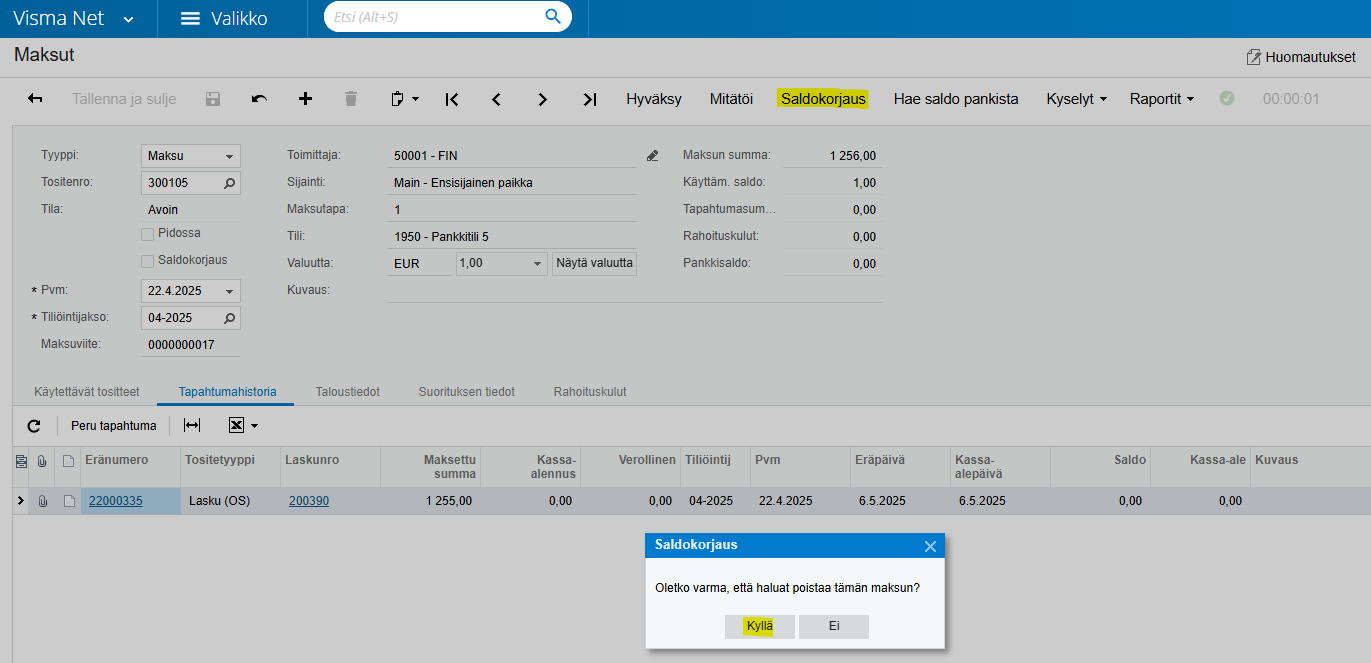 Pienten summien saldonkorjaus Maksut ikkunassa - Visma Community