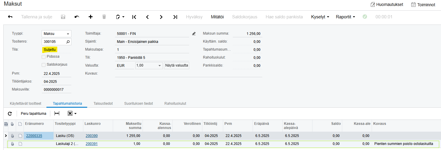Pienten summien saldonkorjaus Maksut ikkunassa - Visma Community