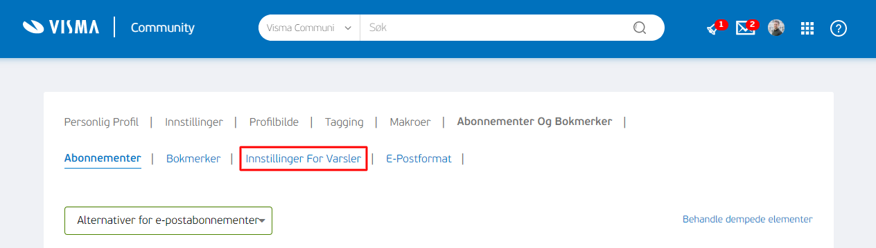 Endre e-postvarslinger i Visma Community