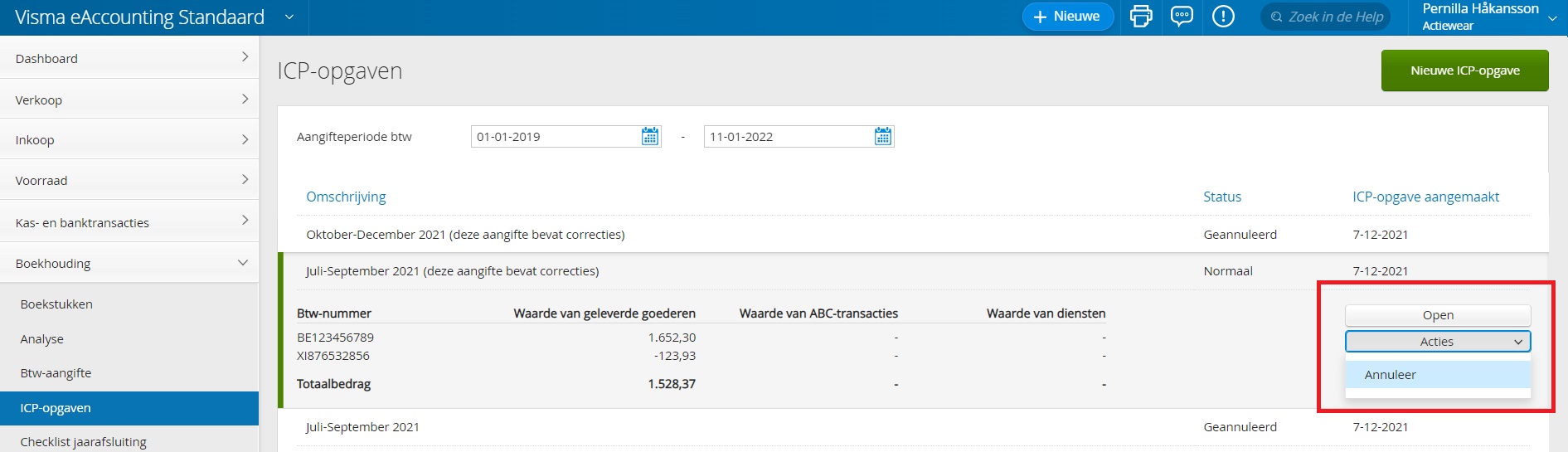Digitaal opgaaf ICP verzenden naar de Belastingdie... - Visma Community