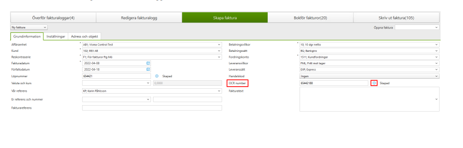 Nyhet i senaste versionen - OCR nummer genereras... - Visma Community