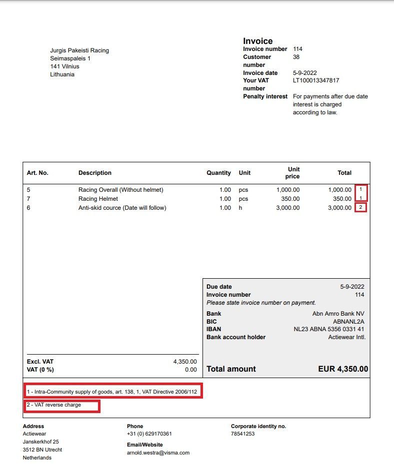 Nieuw veld facturen voor Intracommunautaire leveri... - Visma Community